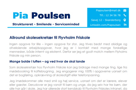 Gratis skabelon og eksempel på jobansøgning og CV.