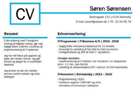 Gratis skabelon og eksempel på jobansøgning og CV.