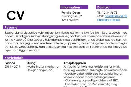 Gratis skabelon og eksempel på jobansøgning og CV.